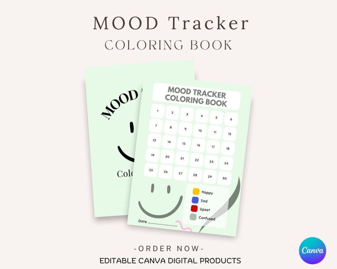 Mood Tracker Coloring Book, Printable Canva Editable, Emotional ...
