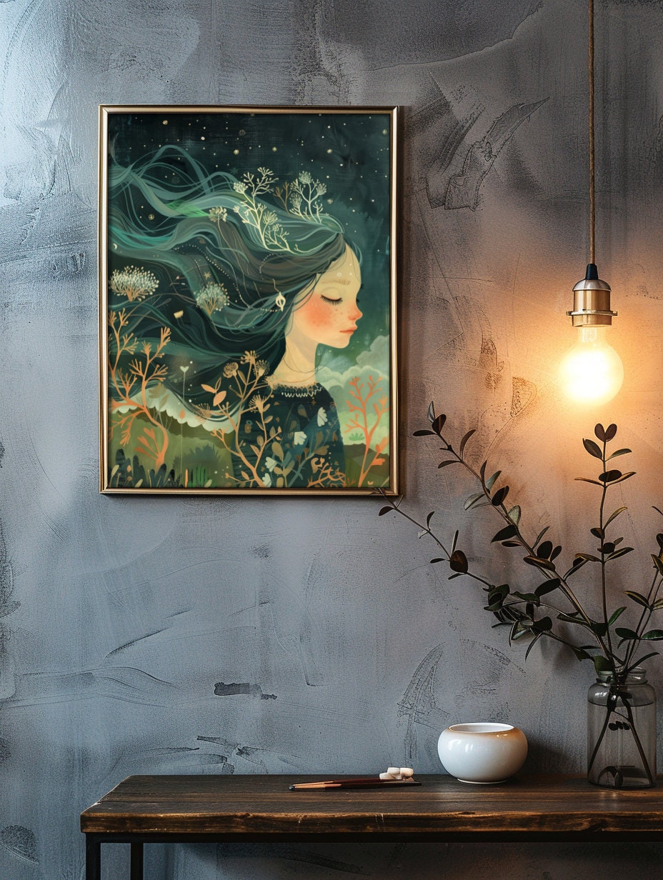 Windblown Dreams - Girl Portrait With Flowing Hair Art for Print ...