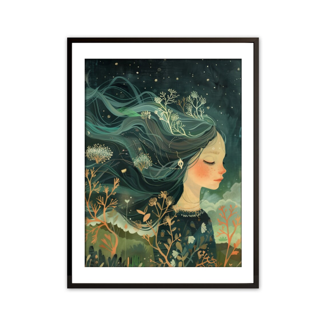 Windblown Dreams - Girl Portrait With Flowing Hair Art for Print ...