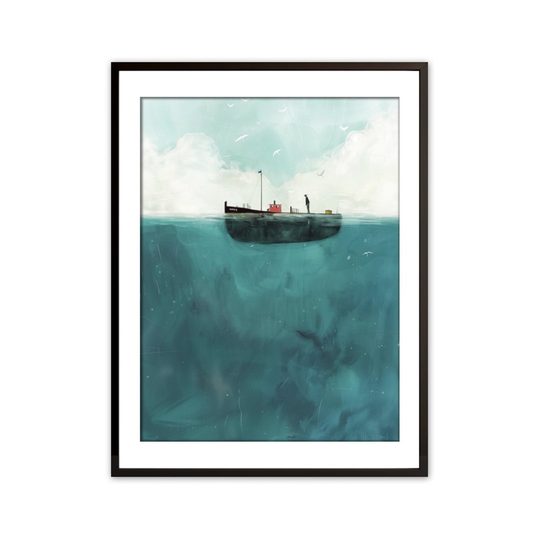 Ocean Depths - Boat Above the Abyss Fantasy Art for Print Digital ...