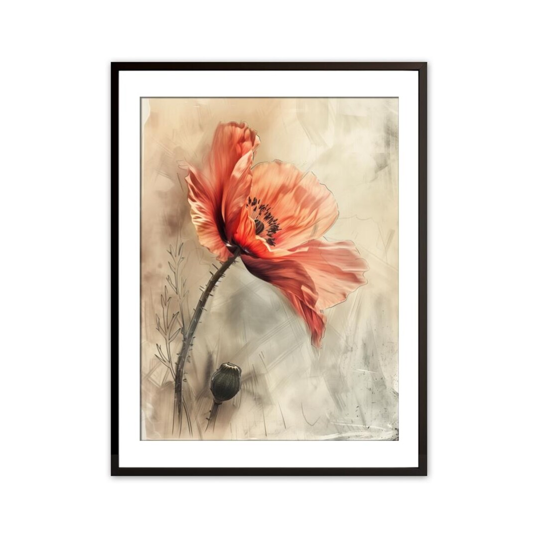Blossom of Hope, Poppy Flower Painting, Art for Print Digital Download ...