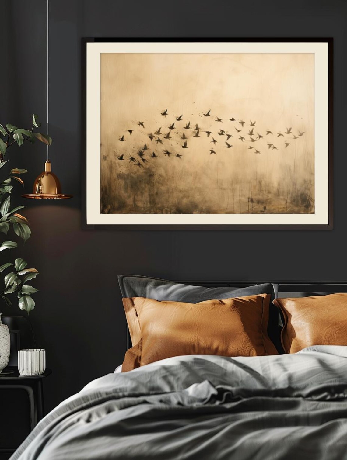 Flight Through the Mist, Birds Murmuration, Art for Print Digital ...