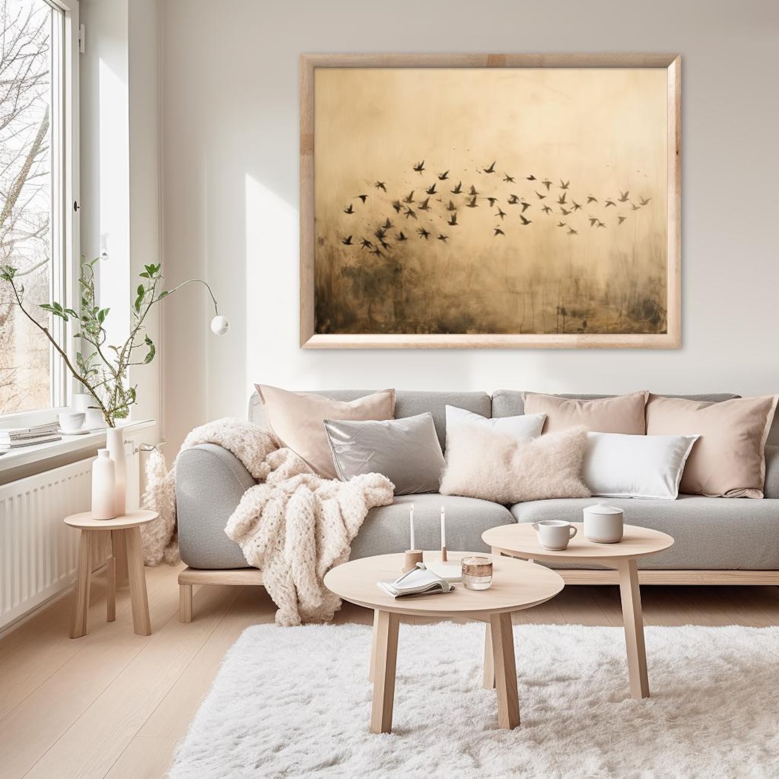 Flight Through the Mist, Birds Murmuration, Art for Print Digital ...