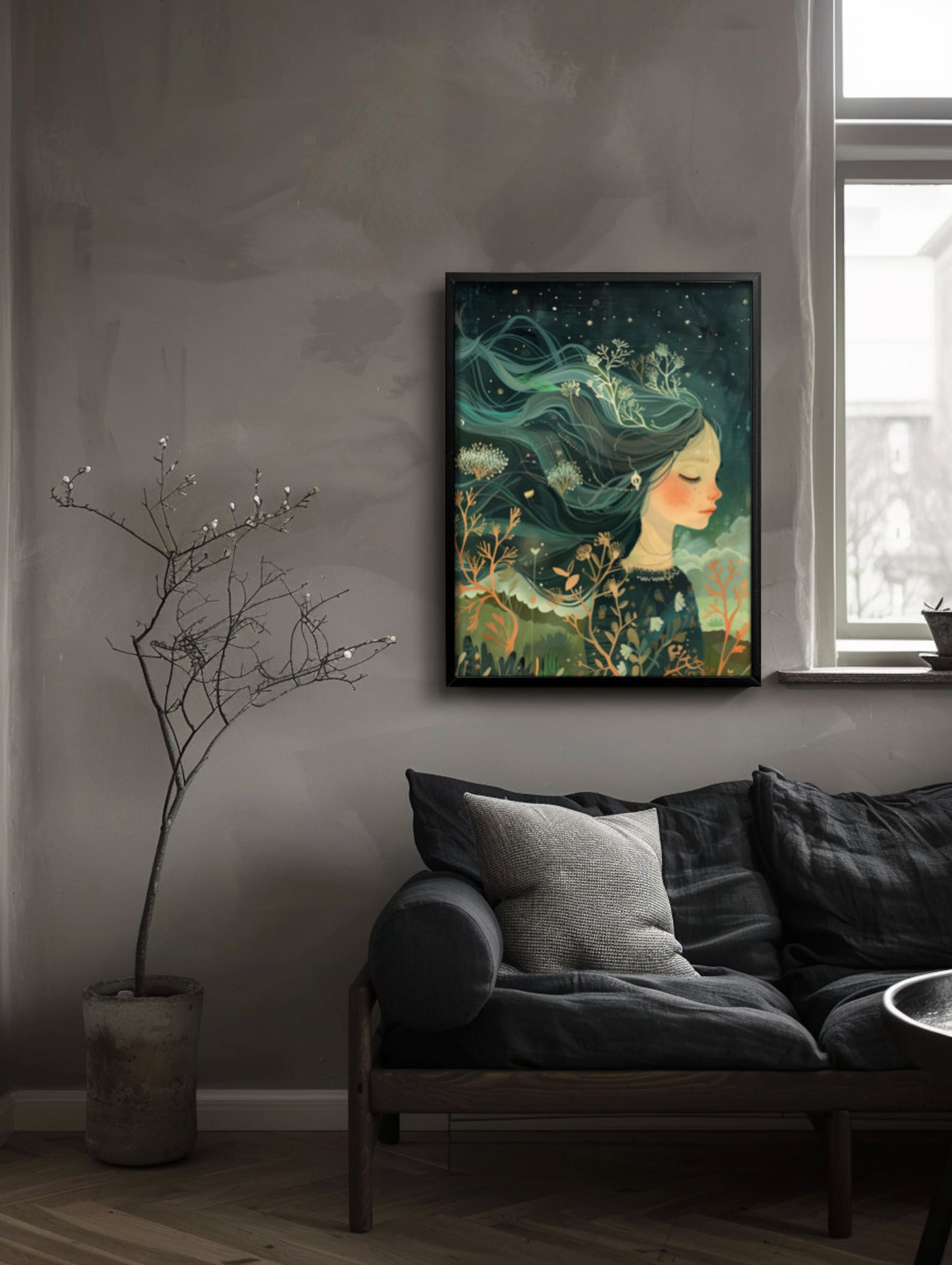 Windblown Dreams - Girl Portrait With Flowing Hair Art for Print ...