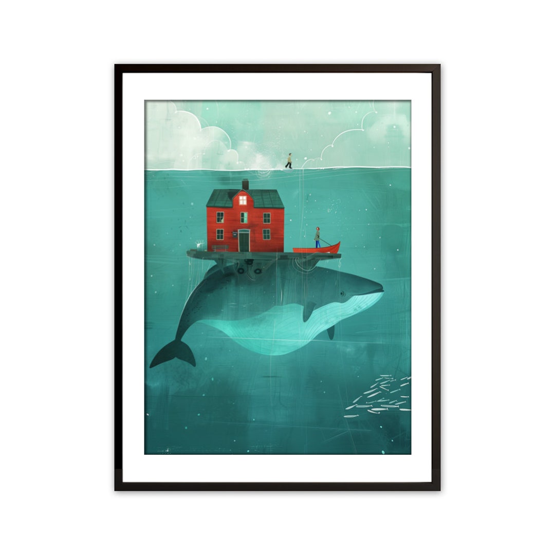 Floating Home - Whimsical House on Whale Fantasy Art for Print Digital ...