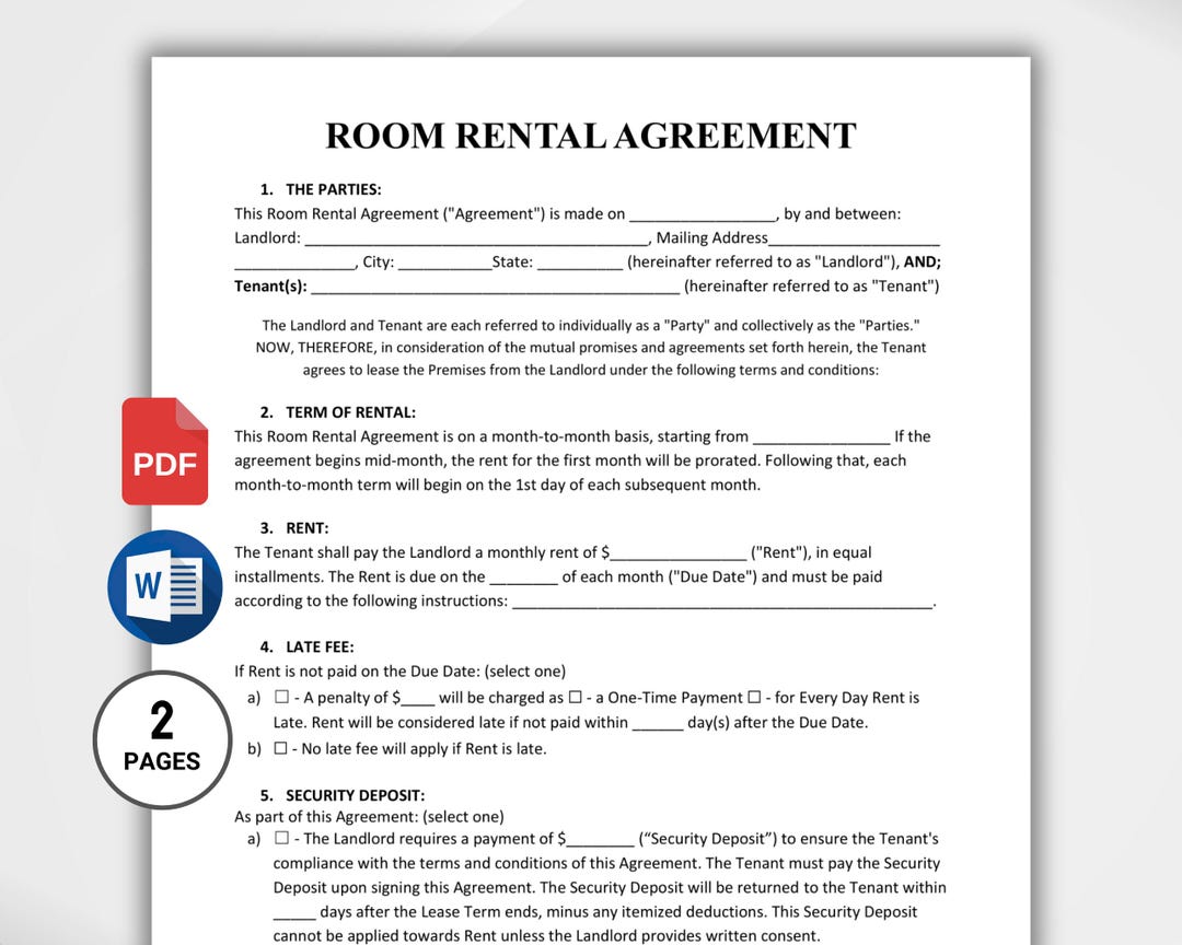 Basic Room Rental Agreement Template | Editable Room Rental Contract ...