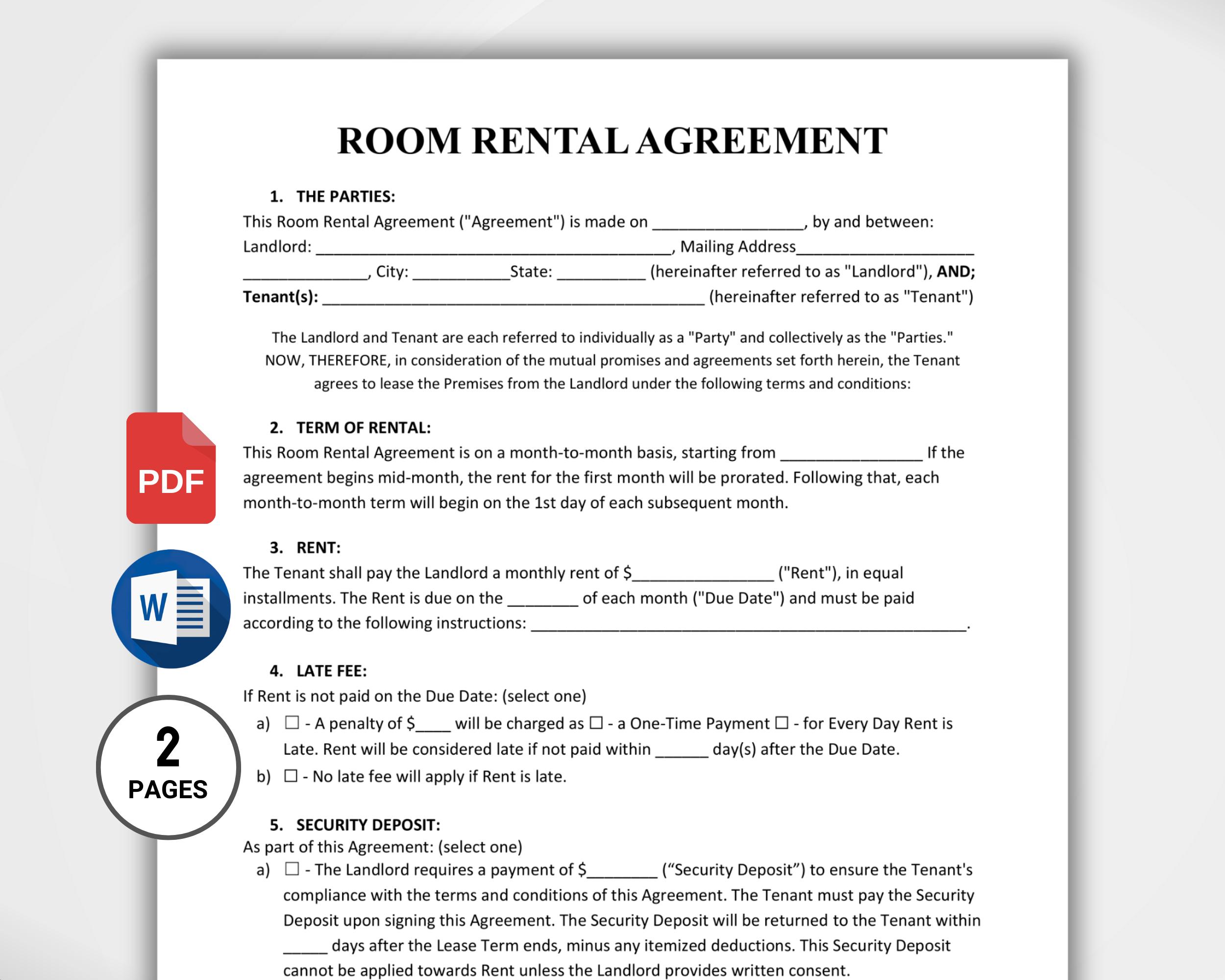 Printable Room Rental Agreement Template. Room Rental Contract ...