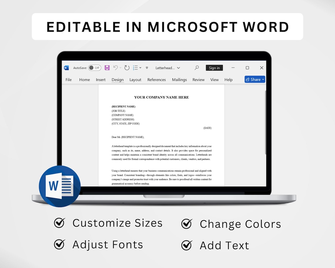 Letterhead Template Editable, Printable Business Letterhead ...