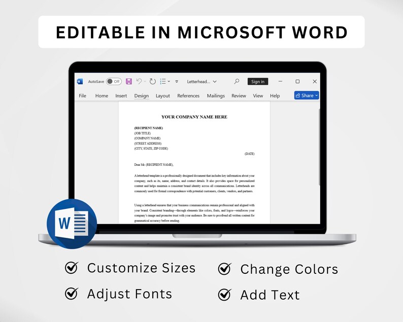 Letterhead Template Editable, Printable Business Letterhead ...