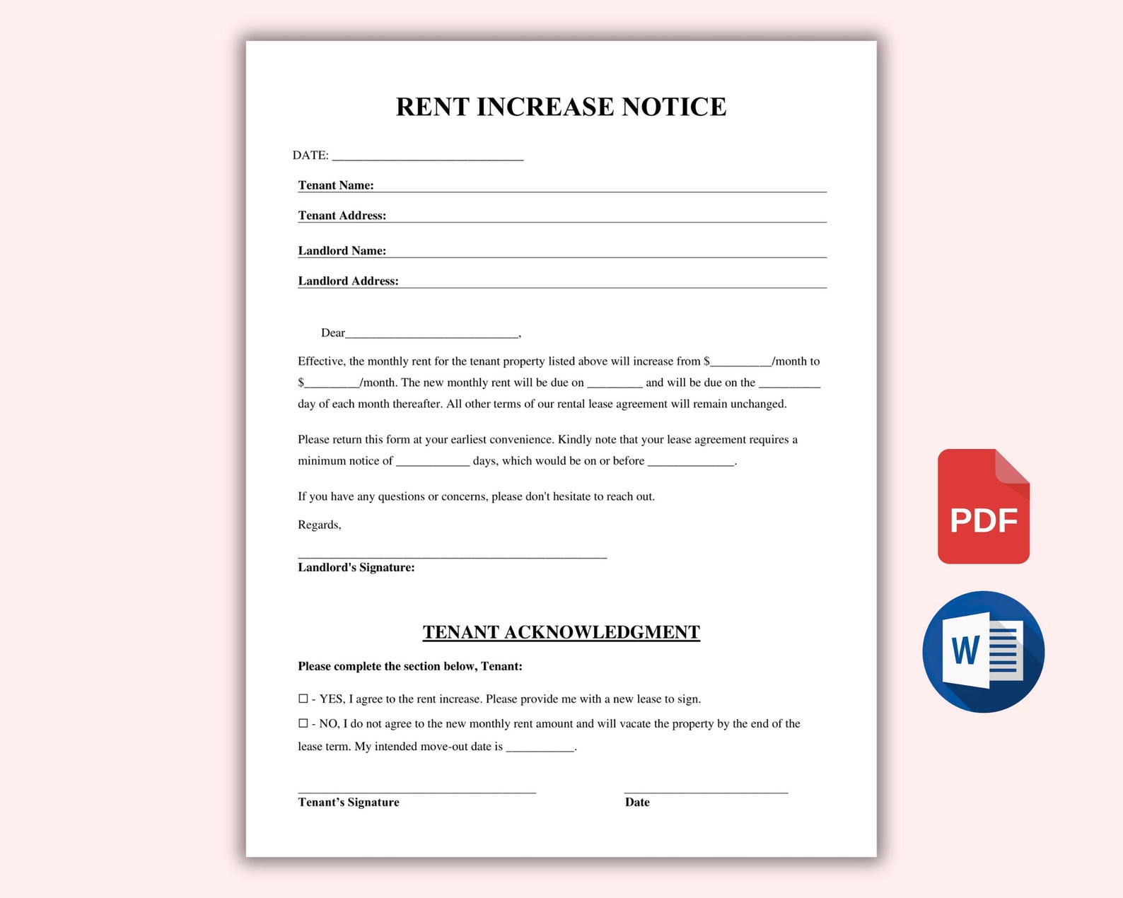 Printable Rental Increase Notice. Rent Increase Letter. Rental Increase ...