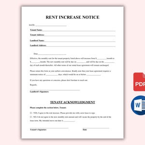 Rental Increase Notice Editable | Printable Rent Raise Letter Template ...