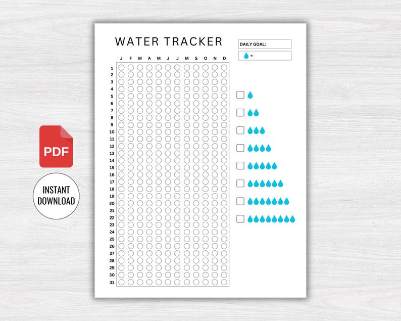 Monthly Water Tracker. Printable 31 Day Water Challenge. Hydration ...
