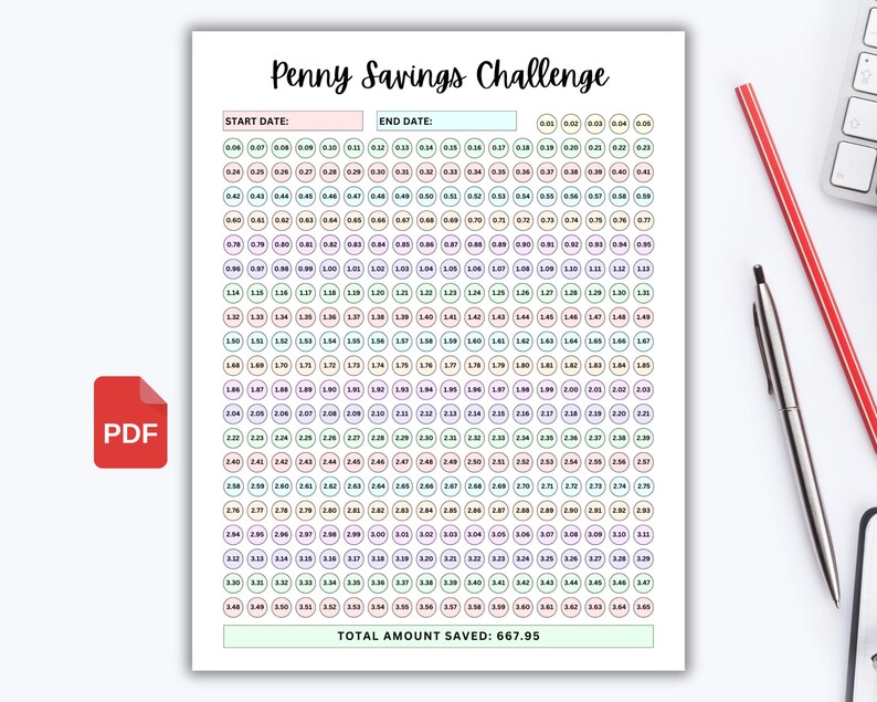 Penny Savings Challenge Tracker, One Penny Saving Challenge, Printable ...
