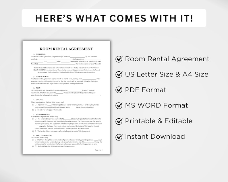 Basic Room Rental Agreement Template | Editable Room Rental Contract ...
