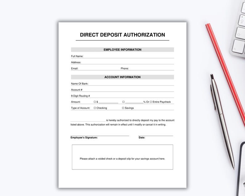 Editable Direct Deposit Authorization Template. Direct Deposit ...