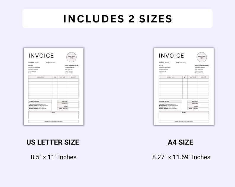Editable Invoice Template for Small Business, Printable Billing ...