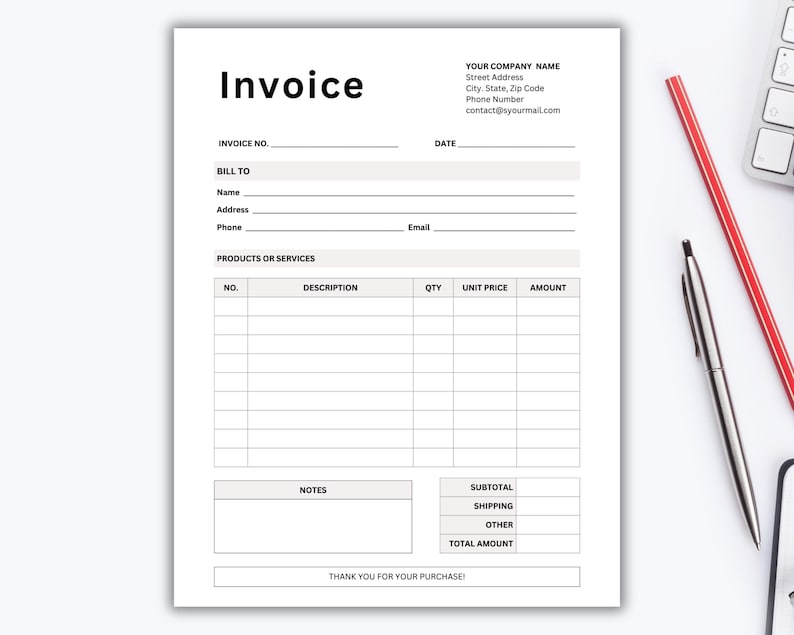 Invoice Template. Professional Business Invoice. Modern Printable ...