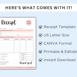 Receipt Template Printable, Billing Template, Small Business Digital ...