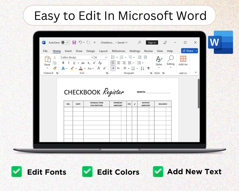 Printable Checkbook Register, Check Register Pages, Bank Transaction ...