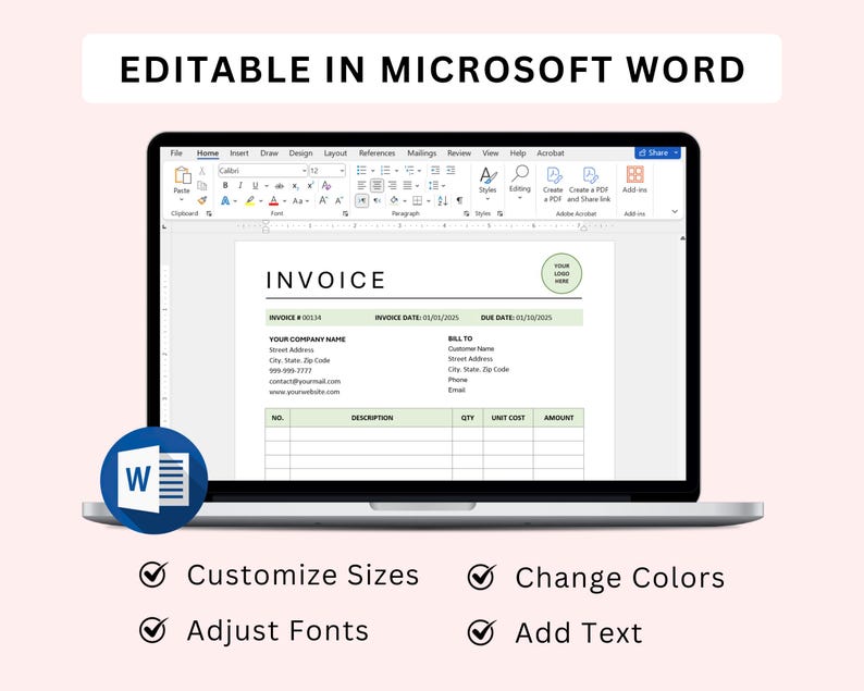 Invoice Template. Business Invoice. Invoice Word. Editable Invoice Form ...