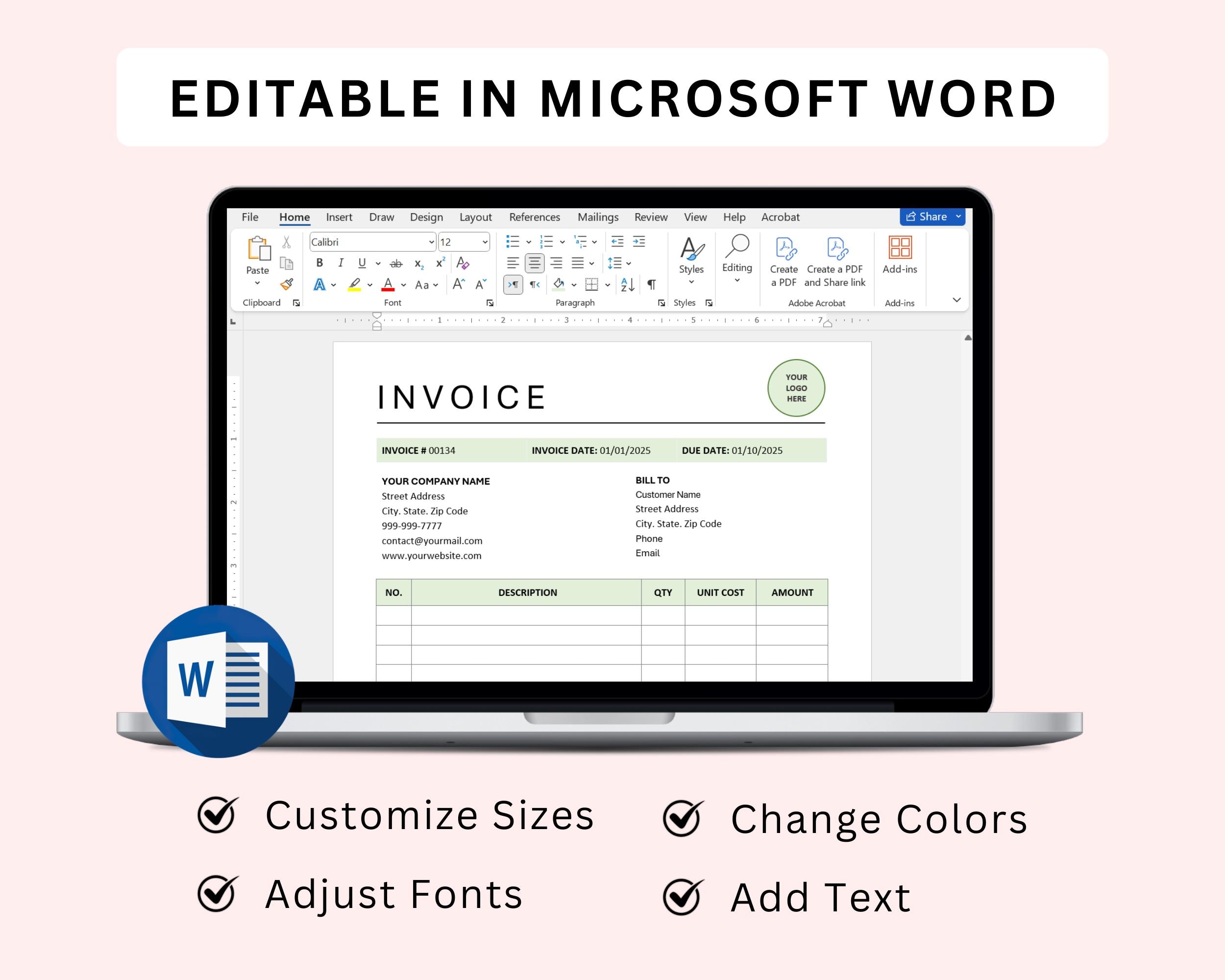 Invoice Template. Business Invoice. Invoice Word. Editable Invoice Form ...