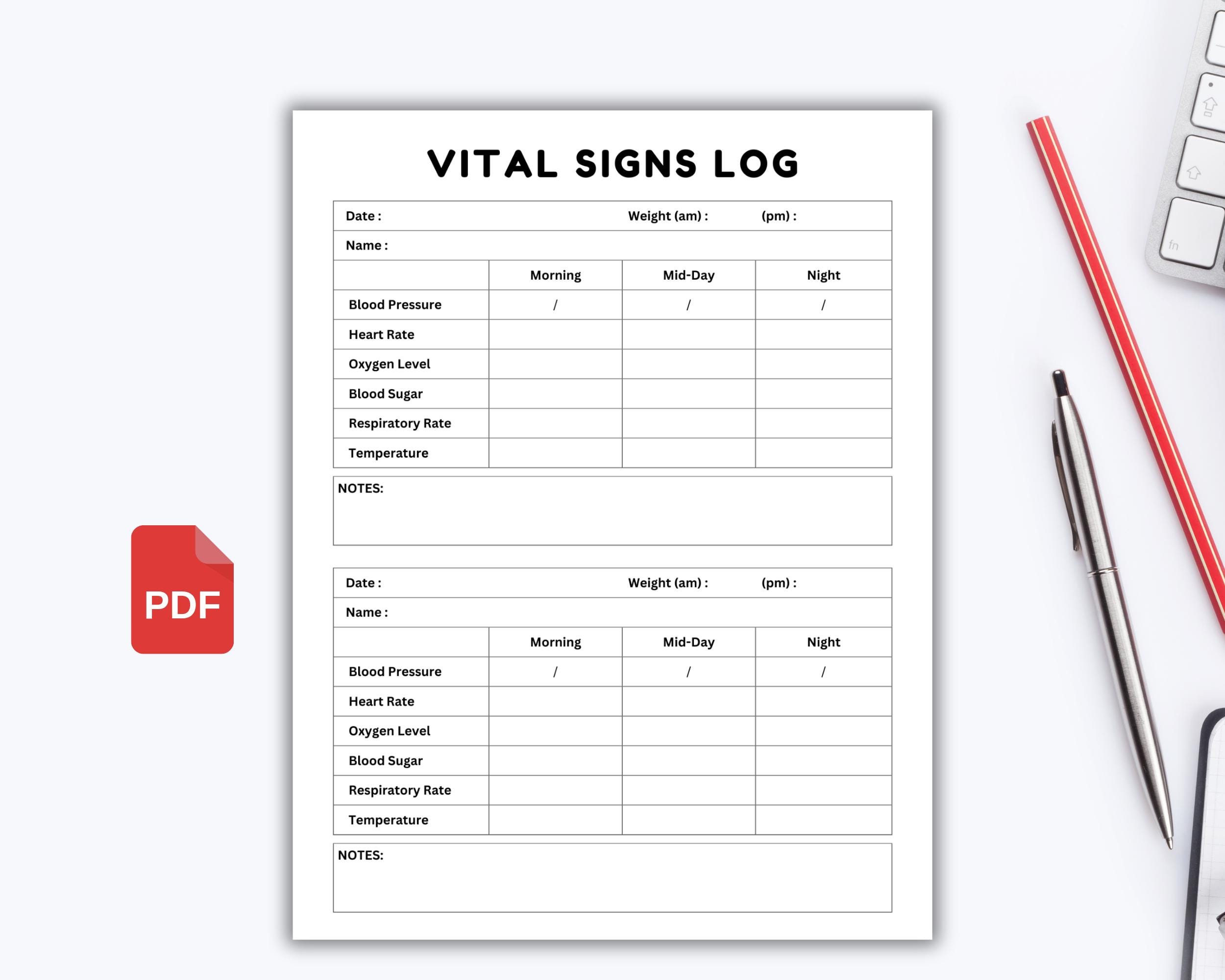 Vital Signs Log Printable, Vital Sign Chart, Nursing Vitals Sheet ...