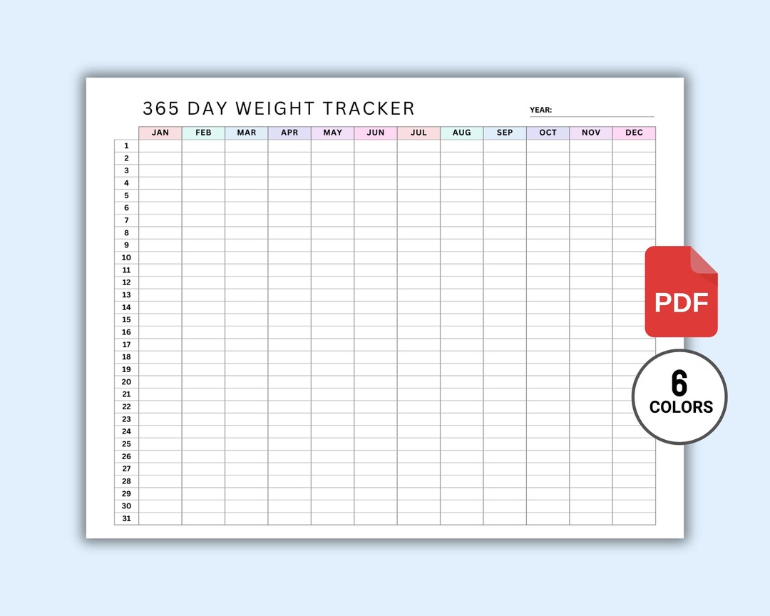 Printable 365 Day Weight Tracker. Daily Weight Journal. Weight Loss ...