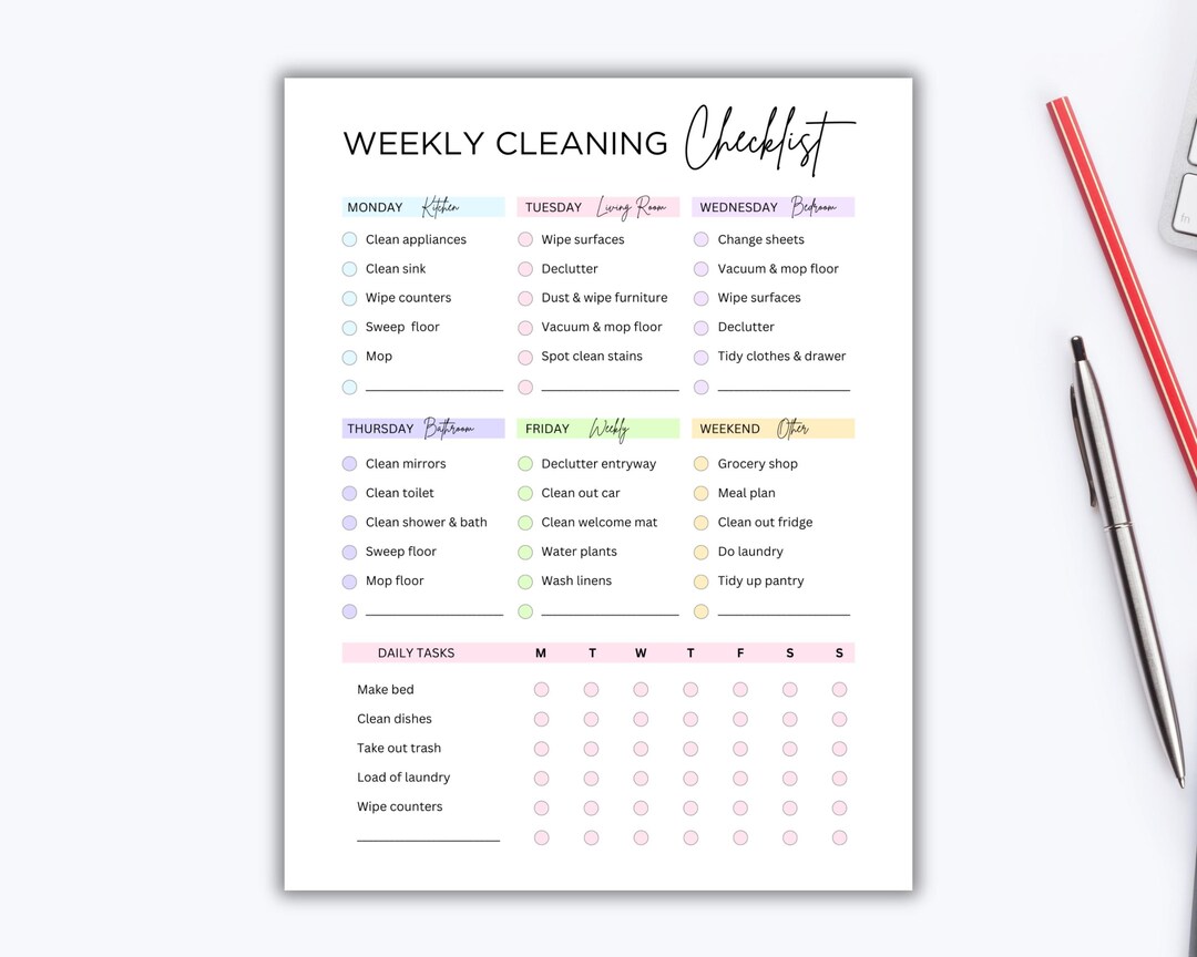 Editable Weekly Cleaning Checklist. Cleaning Schedule. Printable ...