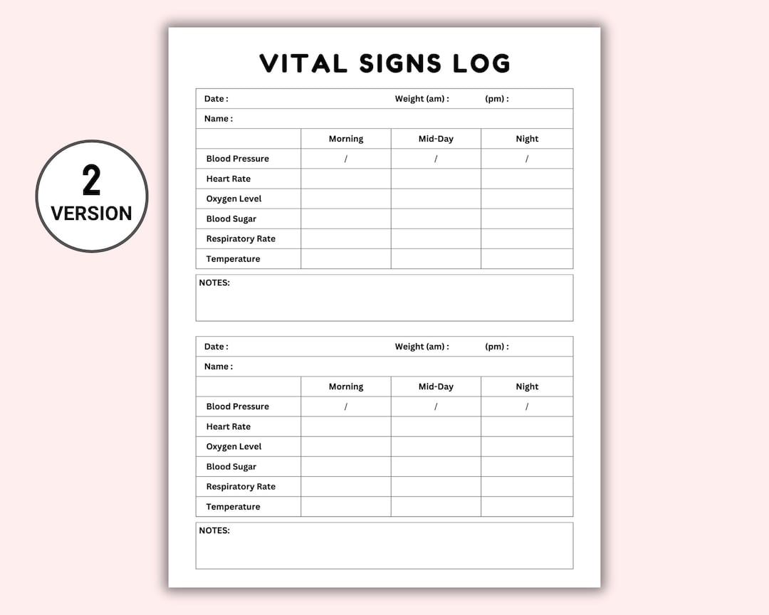 Printable Vital Signs Log. Daily Vitals Chart. Vital Signs Log for ...