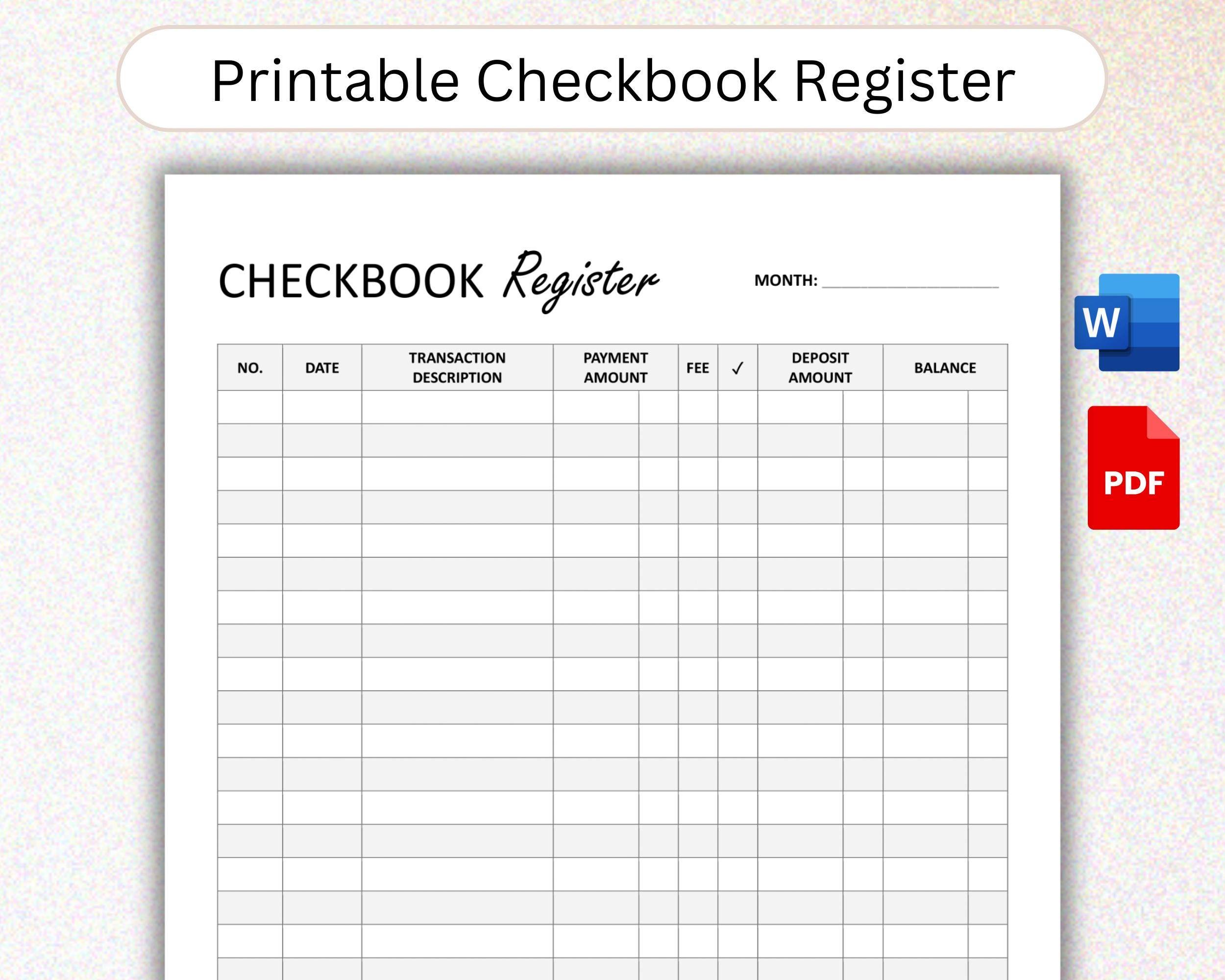 Printable Checkbook Register. Finance Tracker. Check Register ...