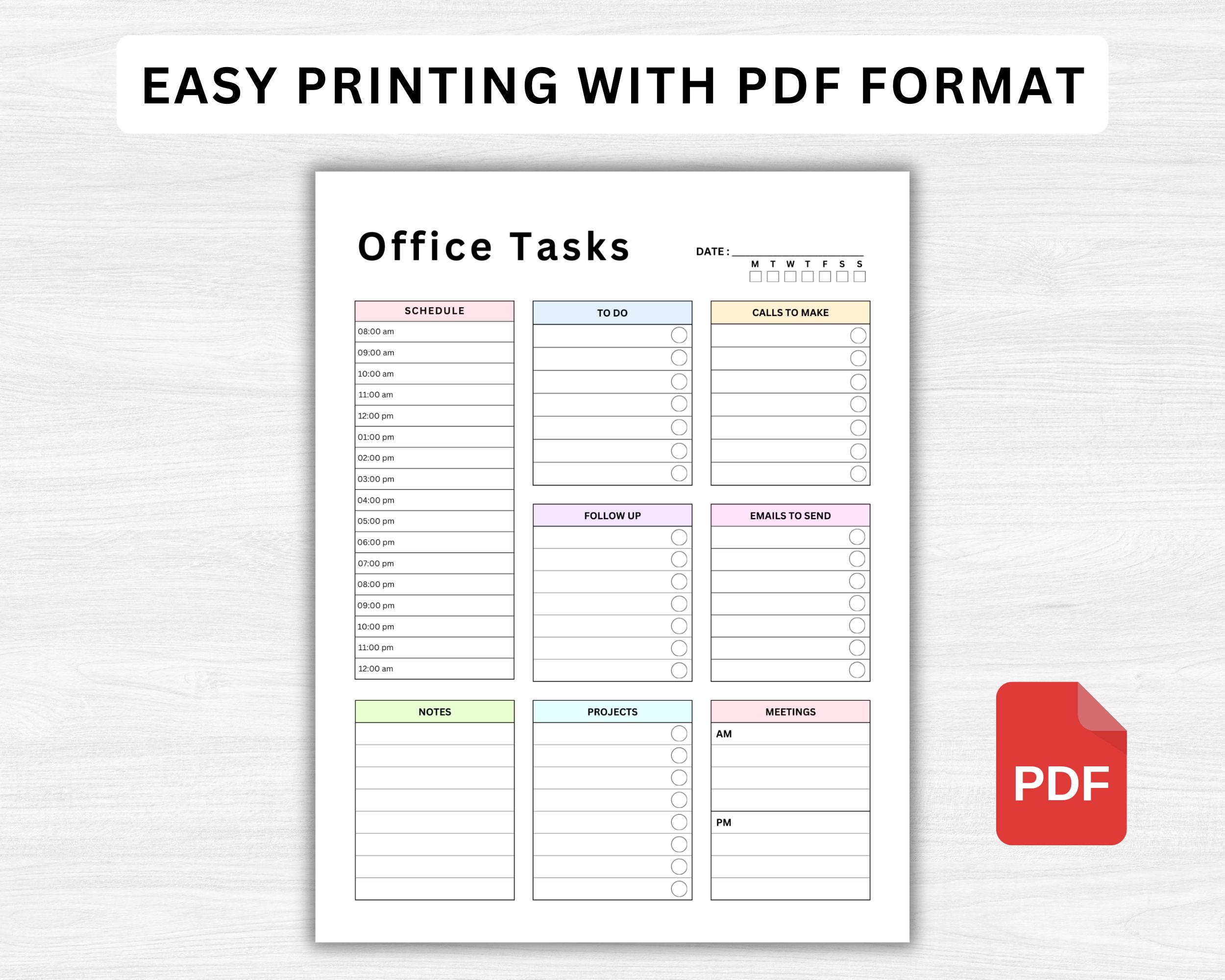 Printable Daily Office Tasks. Office Planner. Work Planner. Office To ...
