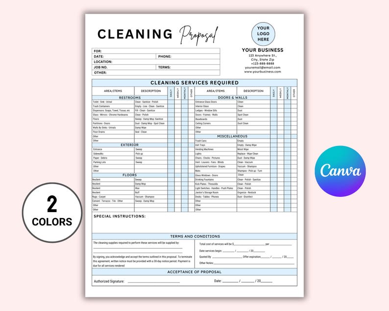 Cleaning Service Proposal Template Editable. Cleaning Business Proposal. Cleaning Business Form ...