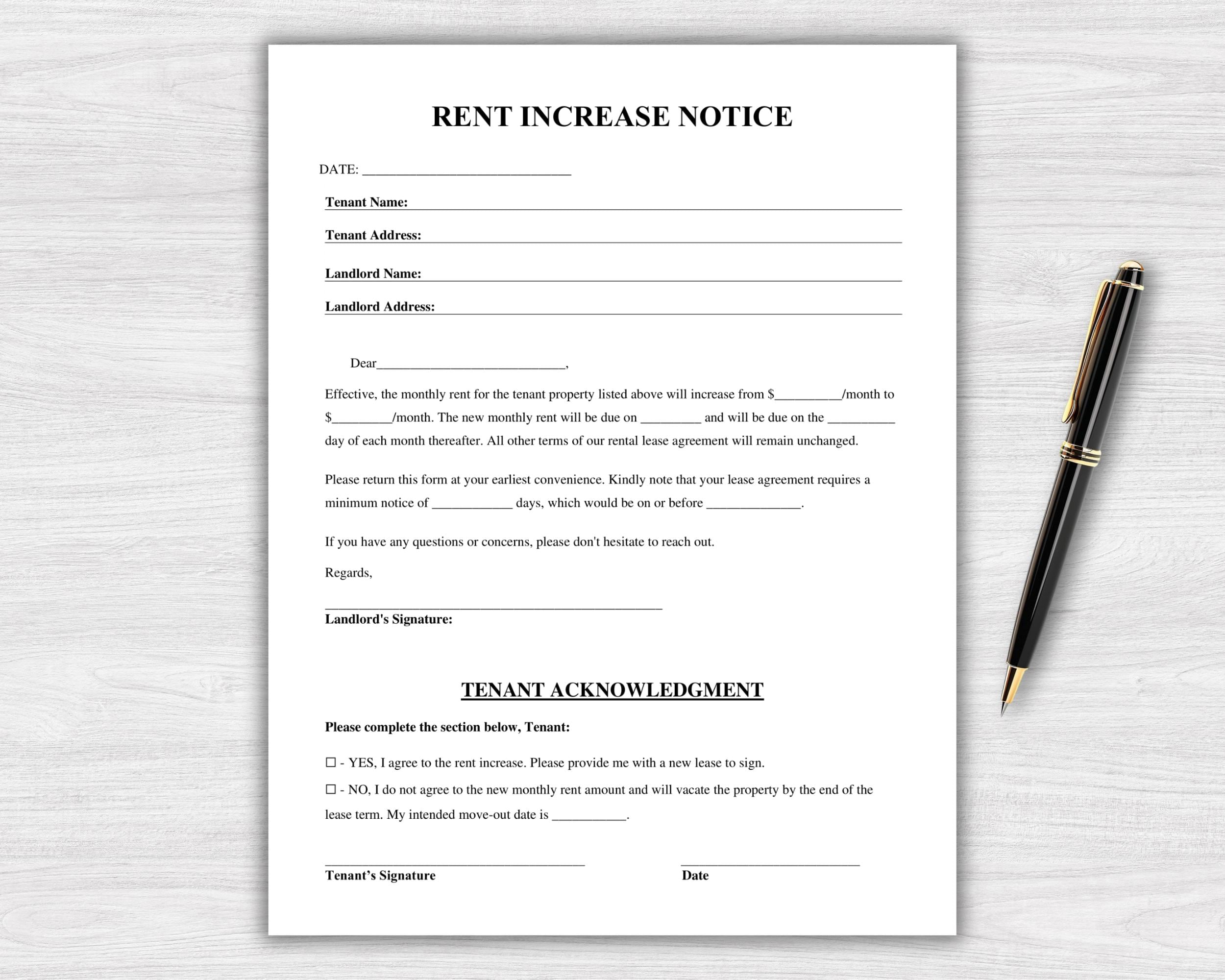 Rental Increase Notice Editable | Printable Rent Raise Letter Template ...
