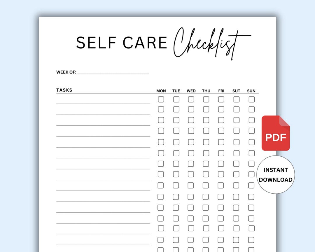 Self Care Checklist. Daily Self Care to Do List. Self Care Habit ...