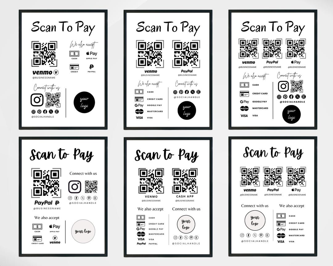 Editable Scan to Pay Sign Template, QR Code Payment Sign, Paypal ...