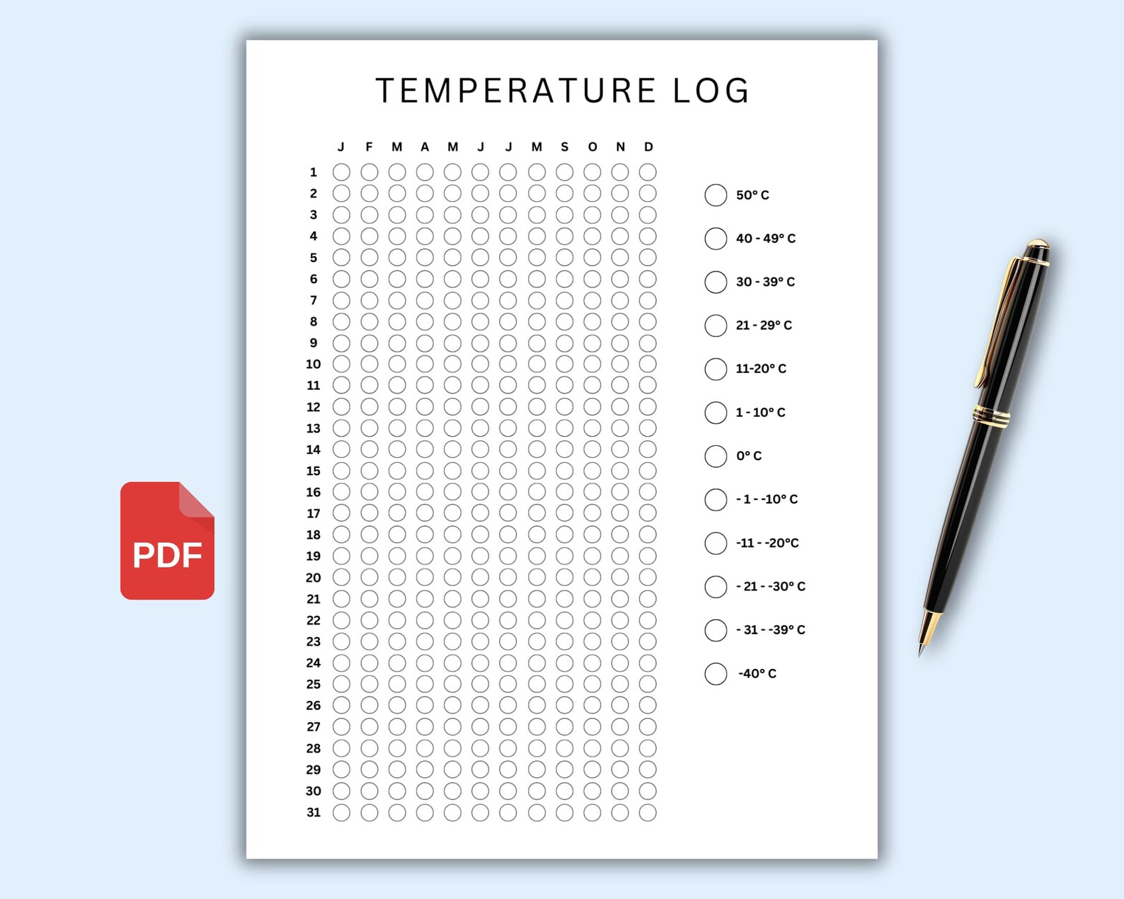 Printable Temperature Log. Temperature Tracker. Weather Tracker ...