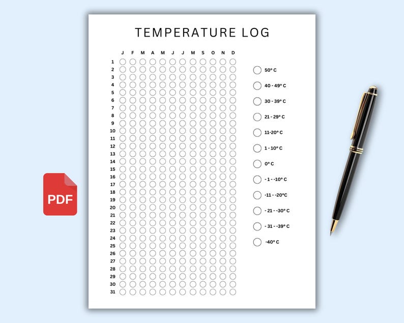 Printable Temperature Log. Temperature Tracker. Weather Tracker ...