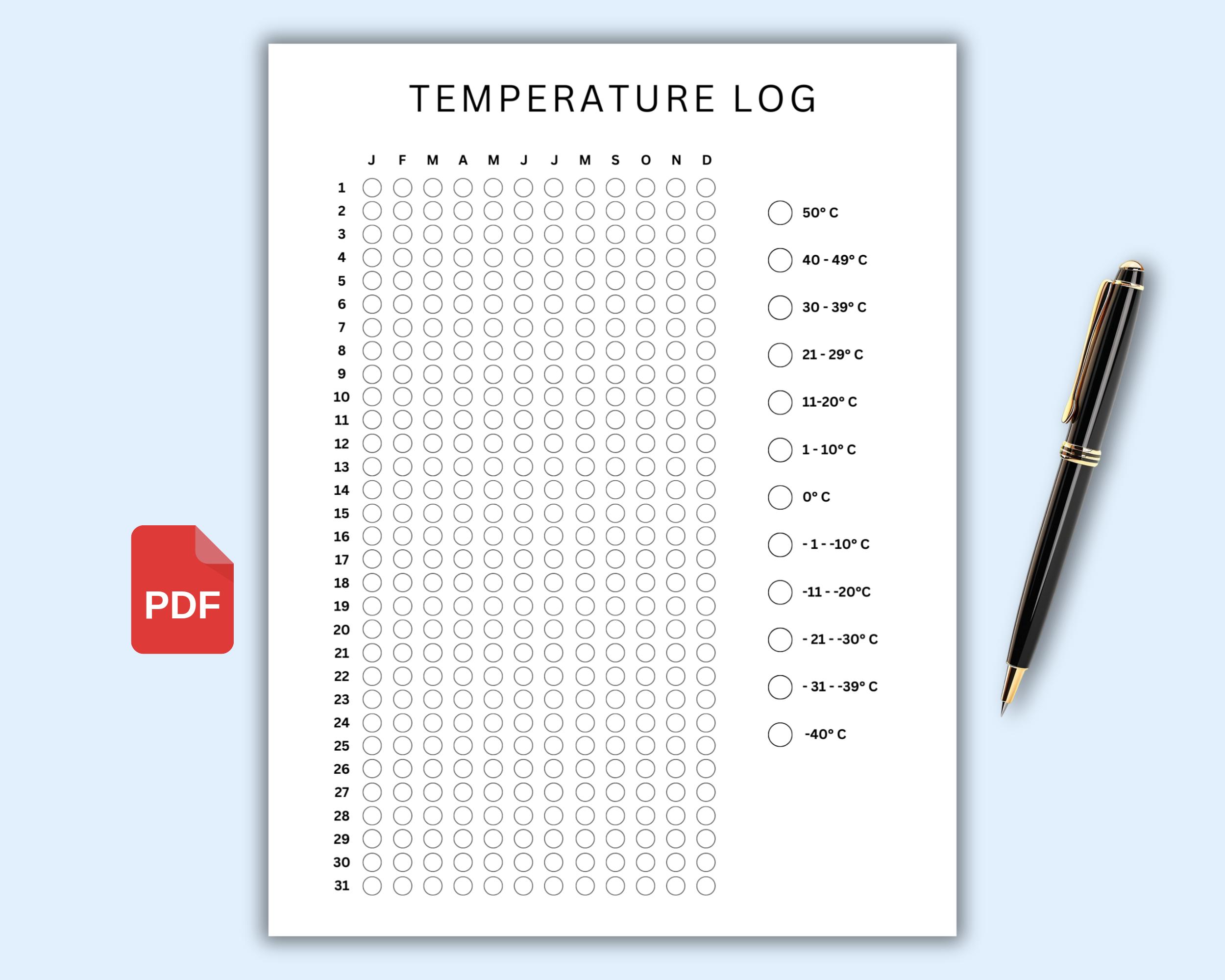 Printable Temperature Log. Temperature Tracker. Weather Tracker ...