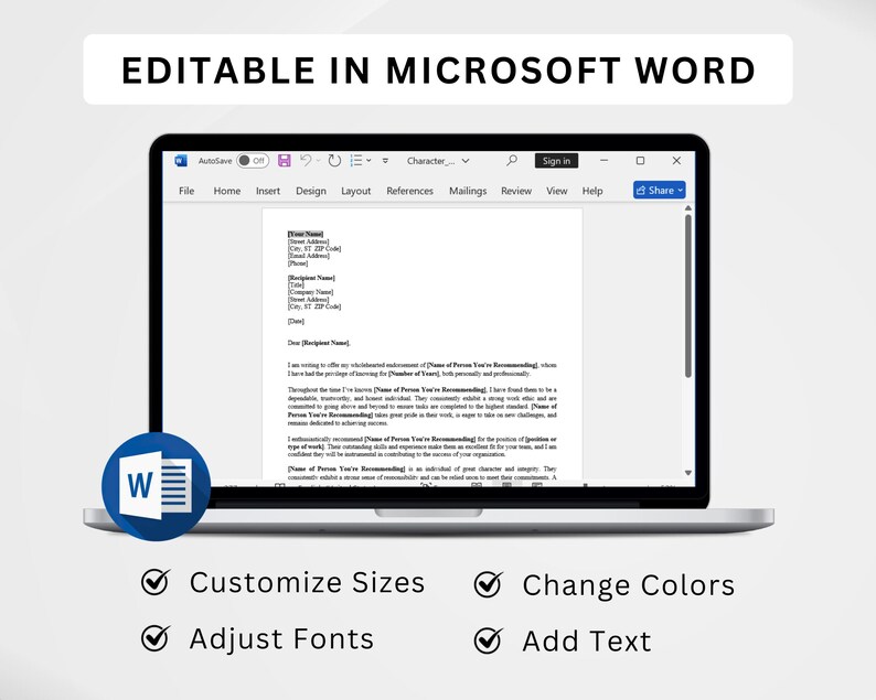 Professional Character Reference Letter Template Editable. Character ...