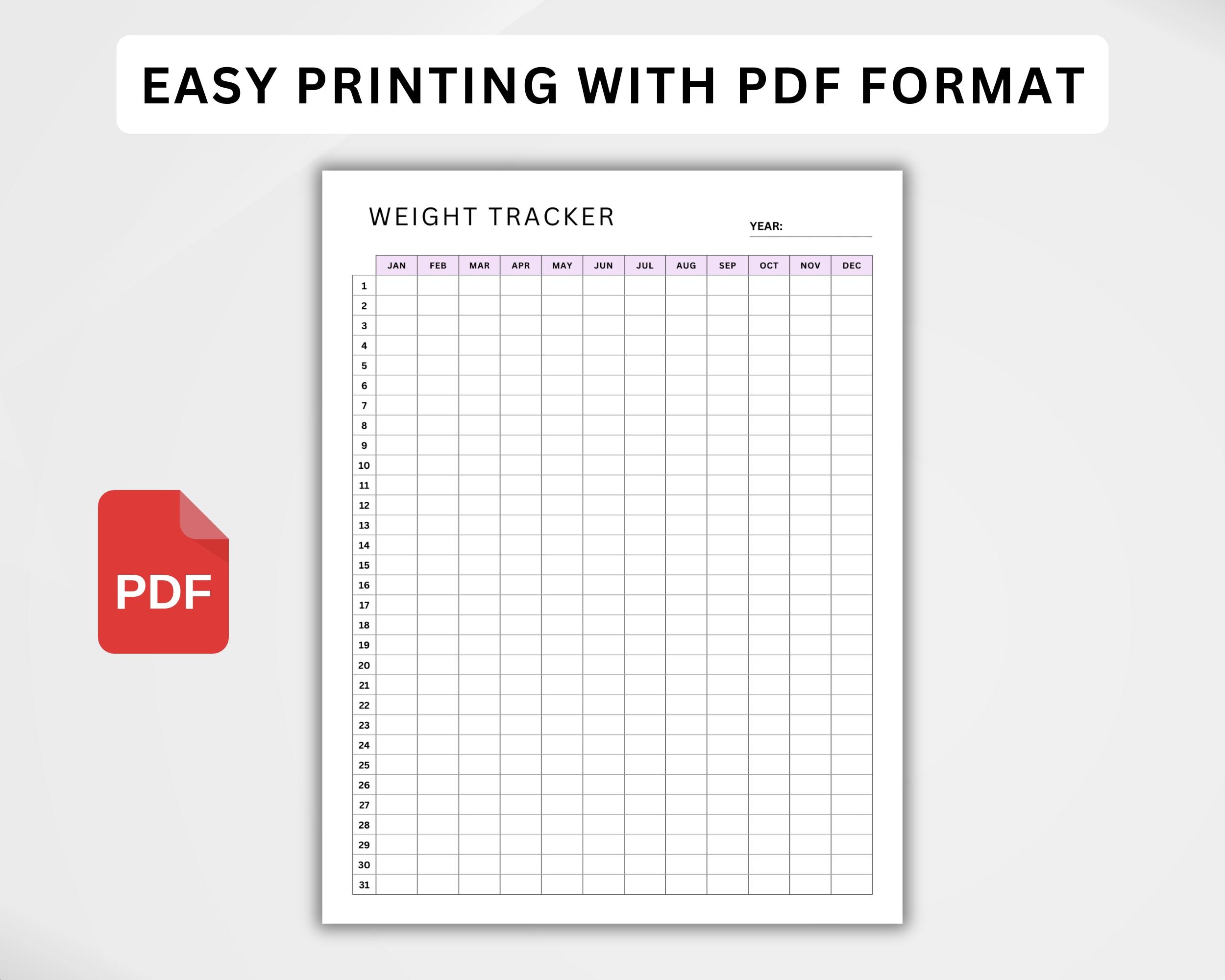 365 Day Weight Loss Tracker Printable, Daily Weight Journal, Weight ...