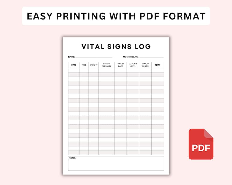 Vital Signs Tracker Printable. Daily Vital Sign Chart Nurse. Vital ...