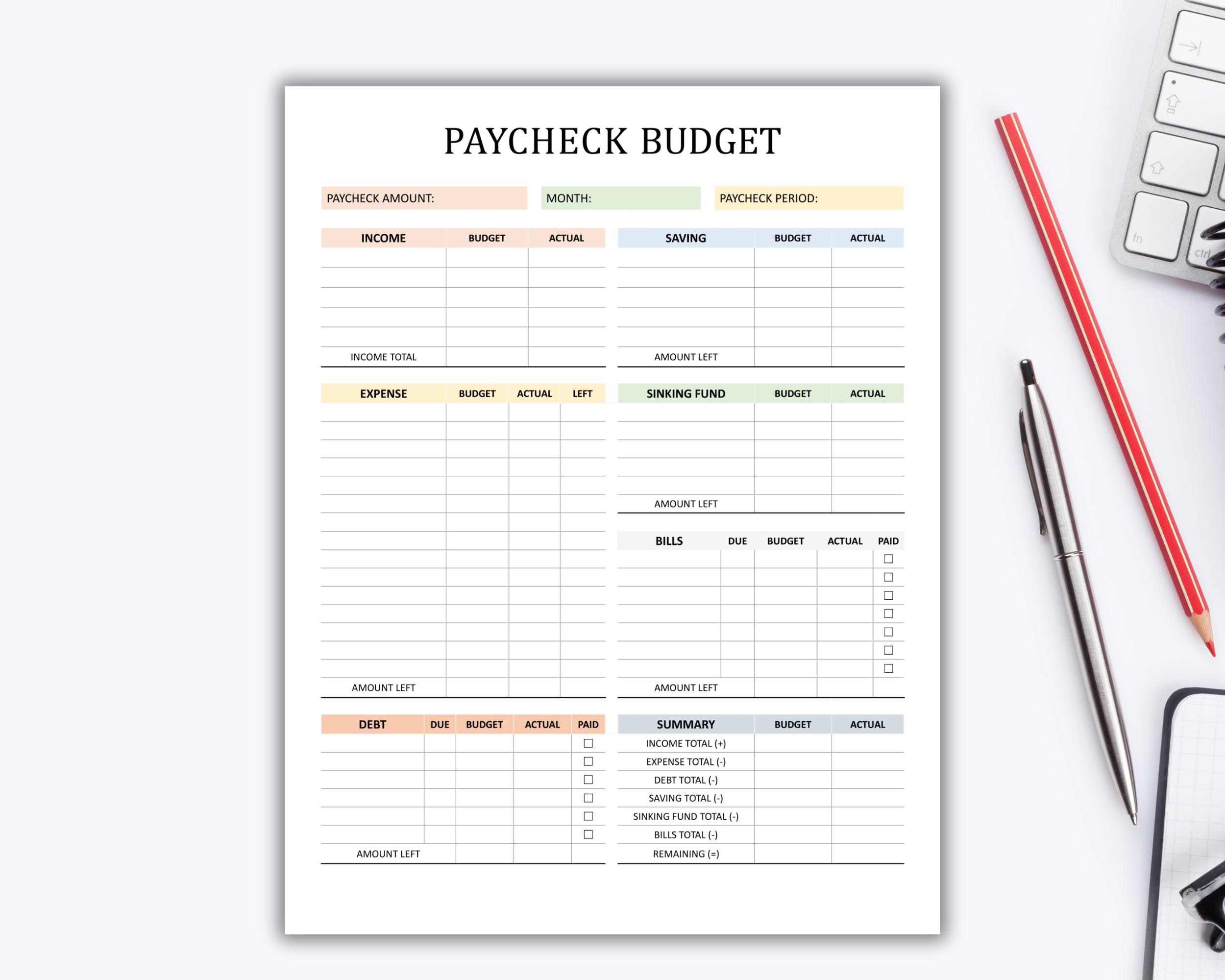 EDITABLE Paycheck Budget Template. Printable Paycheck Budget Planner ...