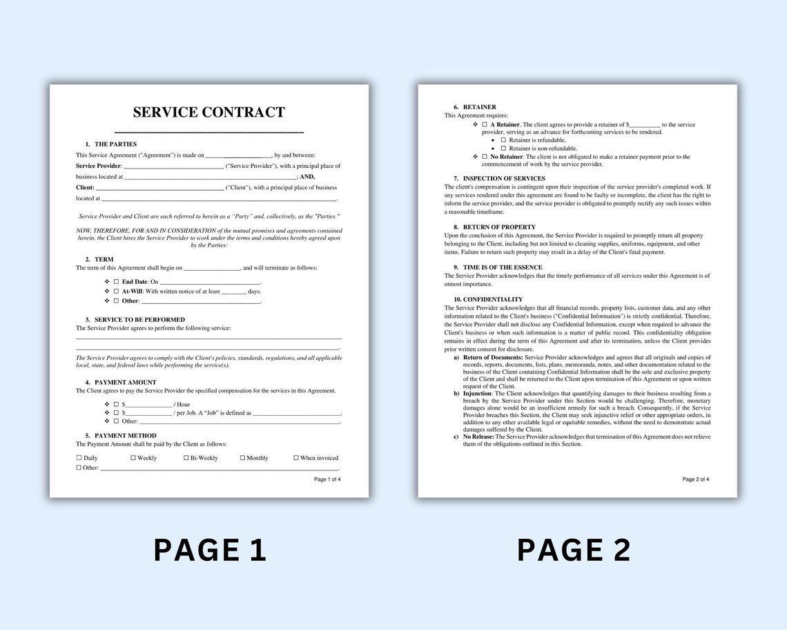 Editable Service Contract Template, Printable Services Contract ...