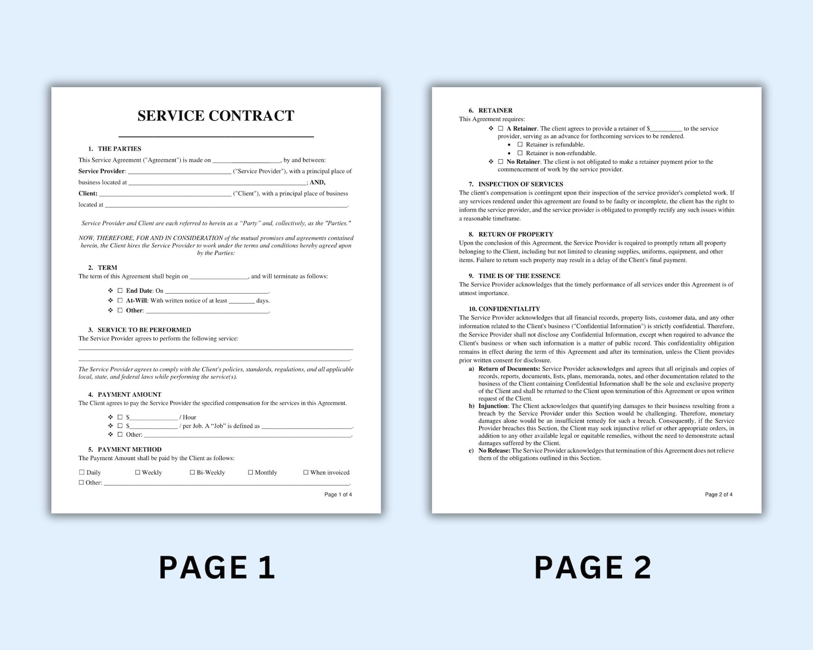 Editable Service Contract Template, Printable Services Contract ...