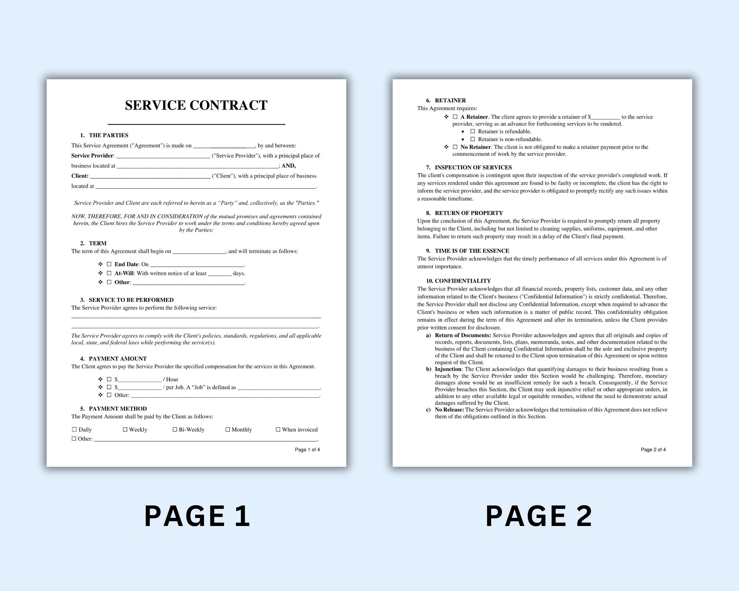Editable Service Contract Template, Printable Services Contract ...