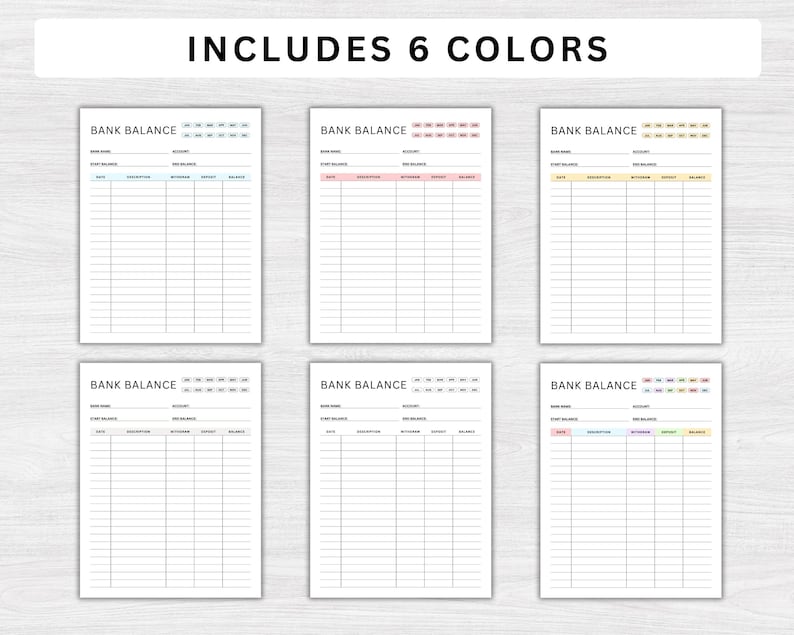Printable Bank Balance Sheet, Savings Tracker, Banking Record, Finance ...
