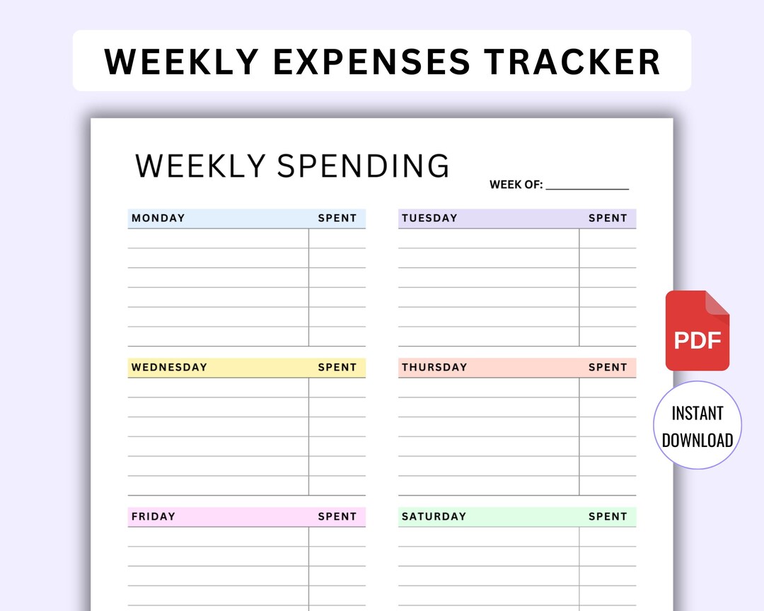 Printable Weekly Expenses Tracker. Spending Tracker. Budget Planner ...