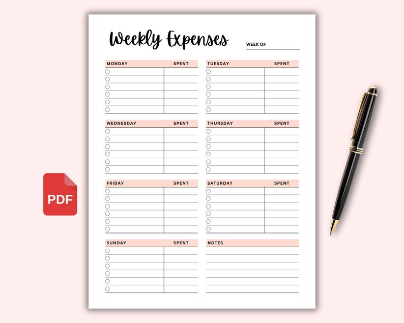 Weekly Expense Tracker Printable | Budget Log PDF | Spending Log ...