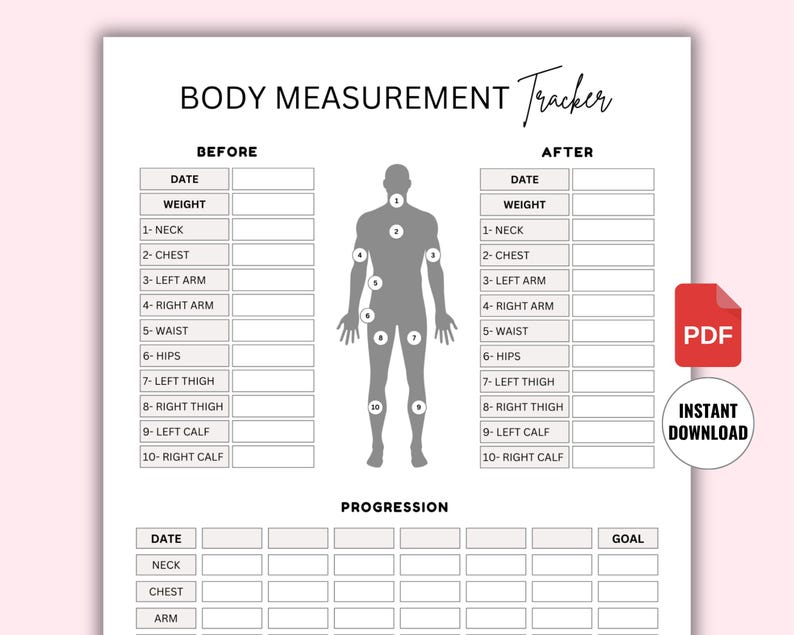 Fitness Progress Tracker Printable, Body Measurement Chart, Body ...