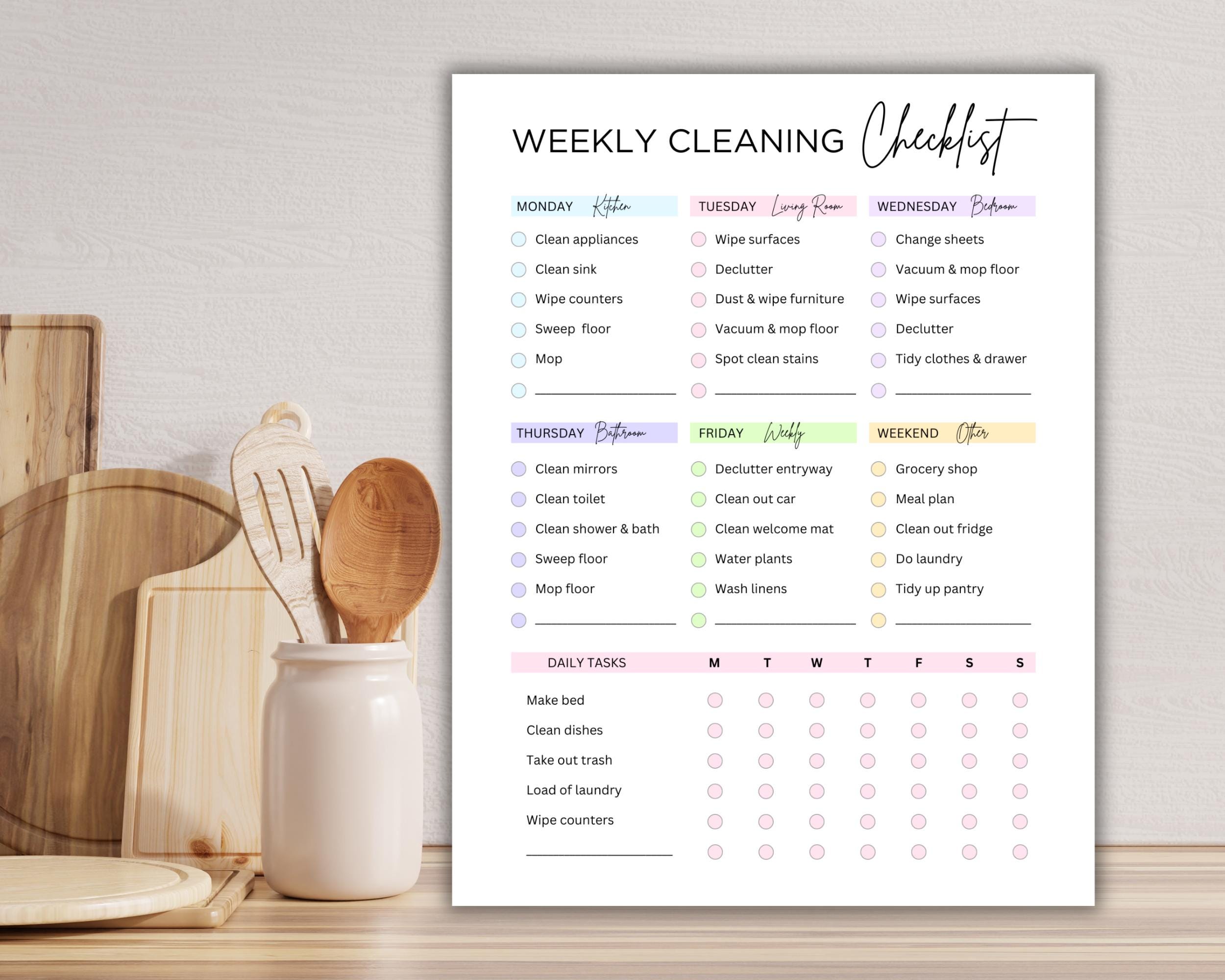 Editable Weekly Cleaning Checklist Canva | Printable House Chore ...